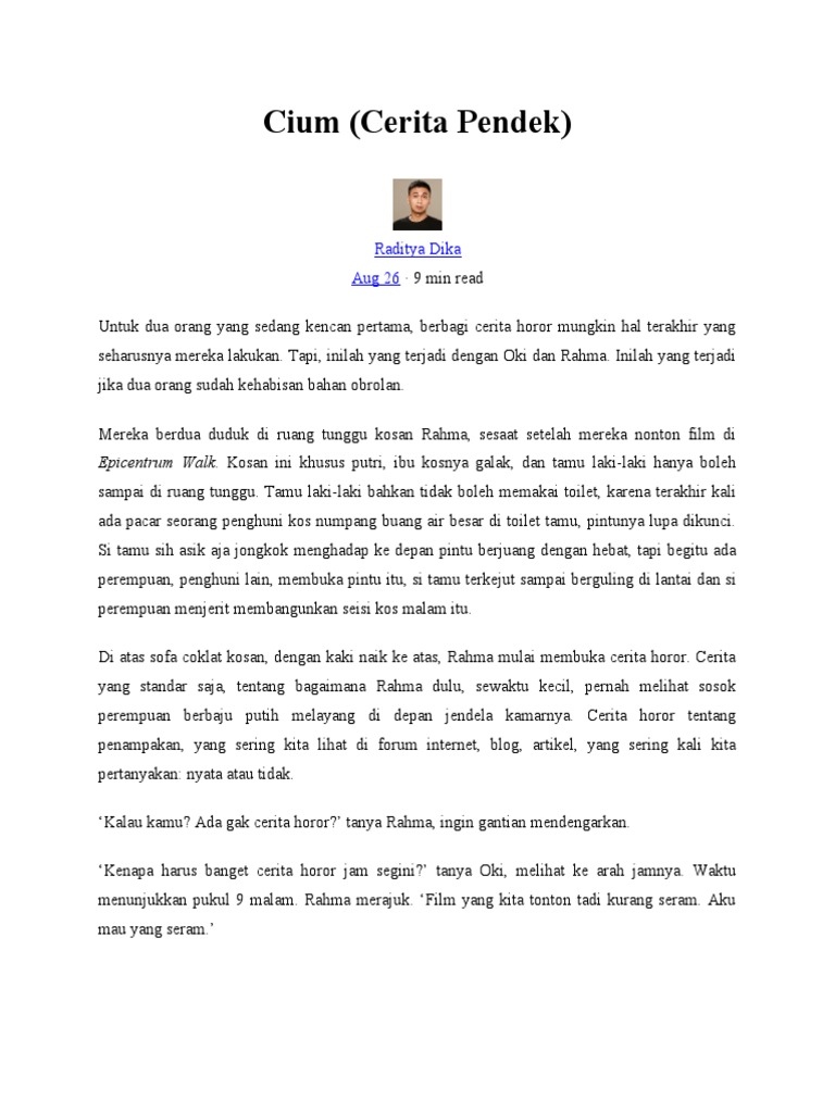 Cerita Pendek (Cium) by Raditya Dika | PDF | Fiksi Misteri, Thriller, & Kejahatan