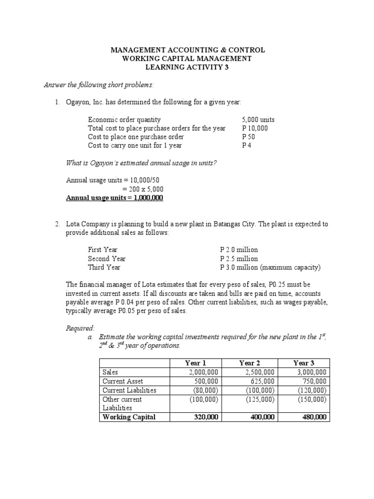 PERMALINO - Learning Activity 19. Working Capital Management | PDF | Working Capital | Budget