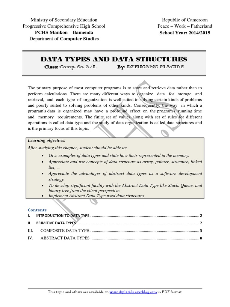Data Type And Data Structure Pdf Queue Abstract Data Type Integer Computer Science