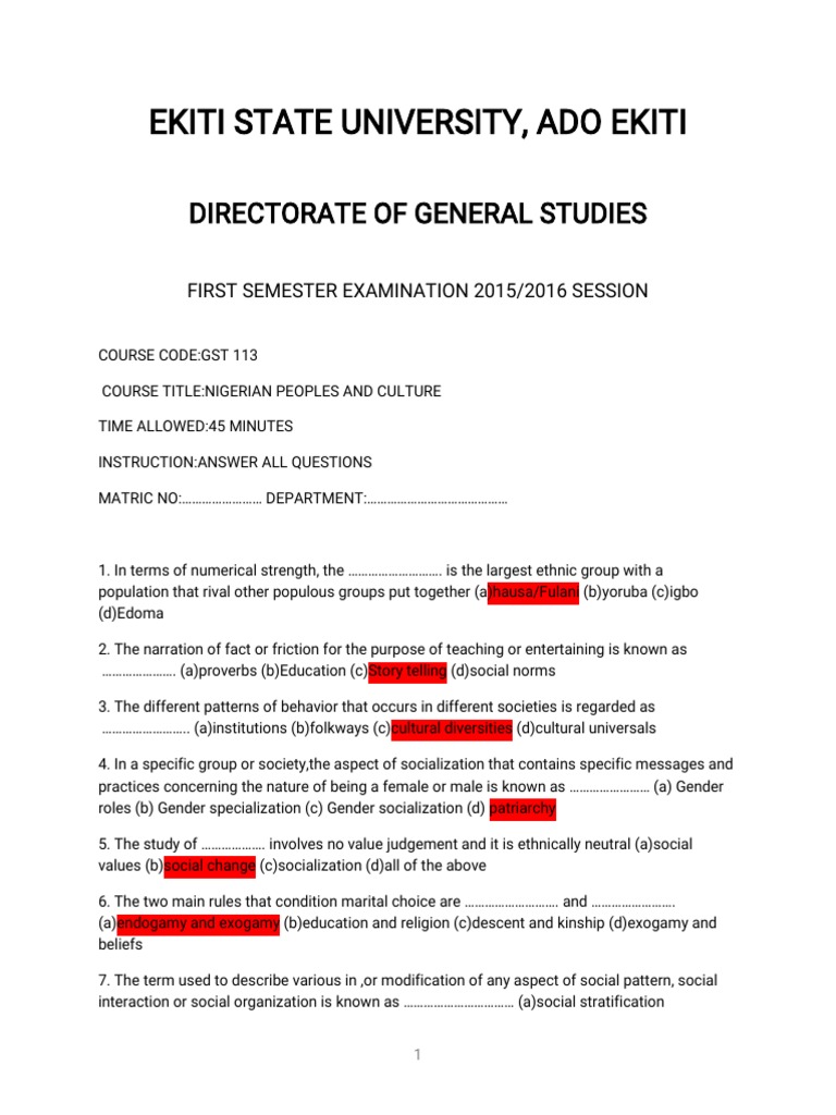 GST 113 Past Questions and Answers | PDF