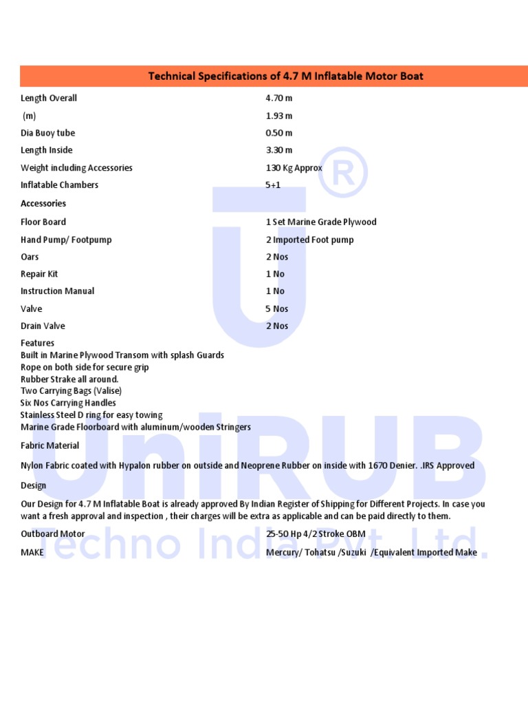 Boat Specification | PDF | Manufactured Goods | Watercraft