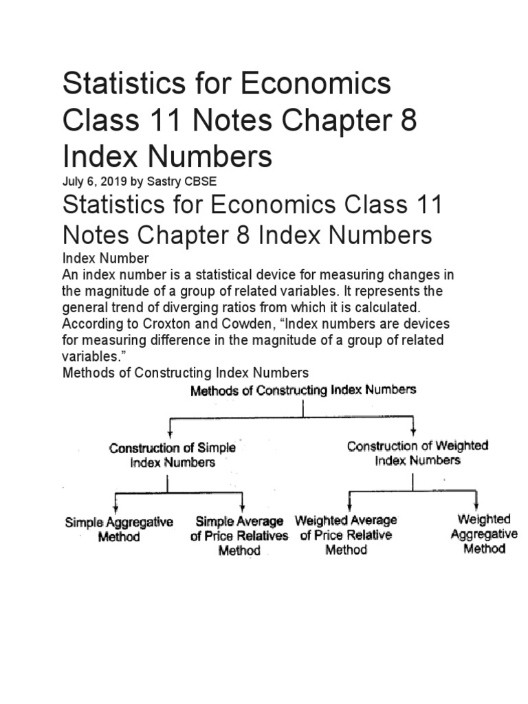 Statistics For Economics Class 11 Notes Chapter 8 Index Numbers | PDF