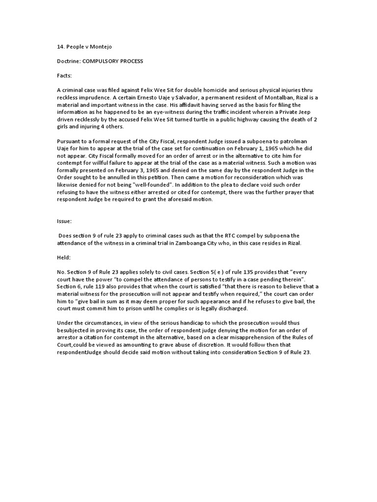 People V Montejo | PDF | Contempt Of Court | Witness