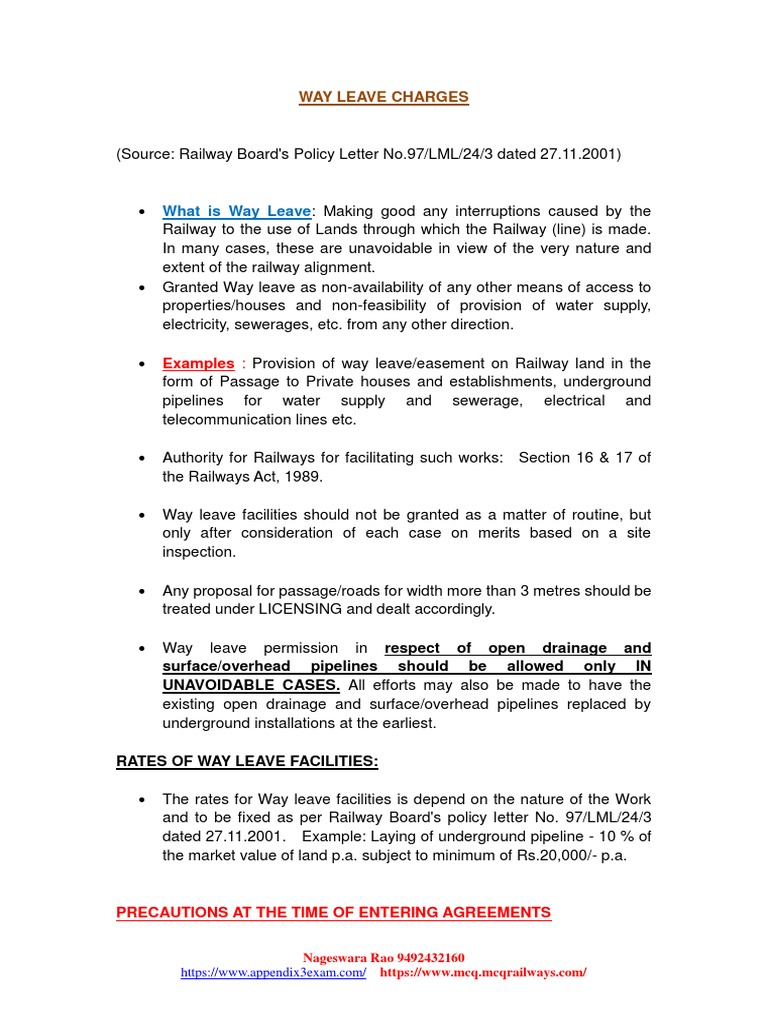 INDIAN RAILWAYS - Way Leave Charges | PDF | Rail Transport | Water Supply