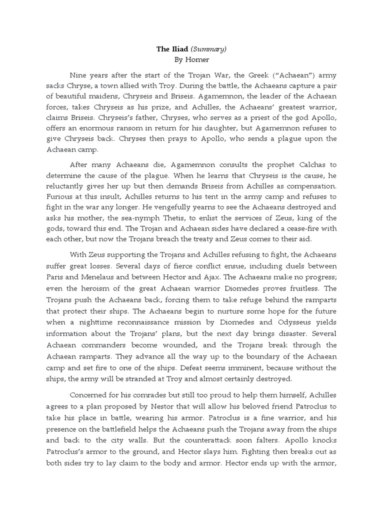 The Iliad (Summary) | PDF | Hector | Achilles