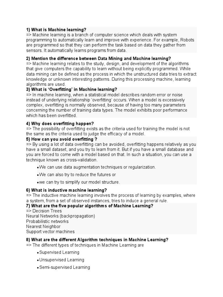 ML Interview Questions | PDF | Machine Learning | Statistical ...
