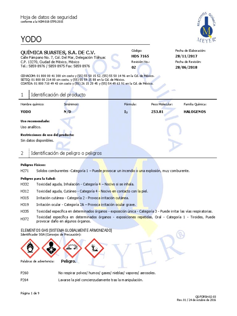 Hoja de datos de seguridad para productos químicos | PDF ...