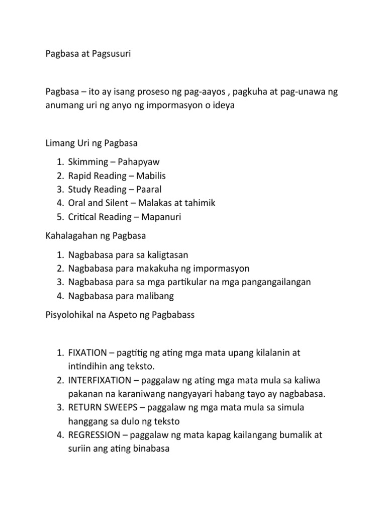 Pagbasa at Pagsusuri | PDF