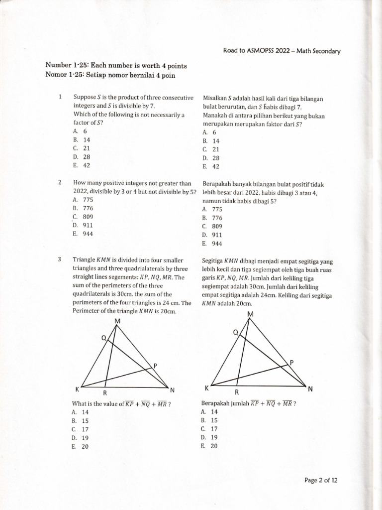 ASMOPSS 2022 Math Secondary | PDF