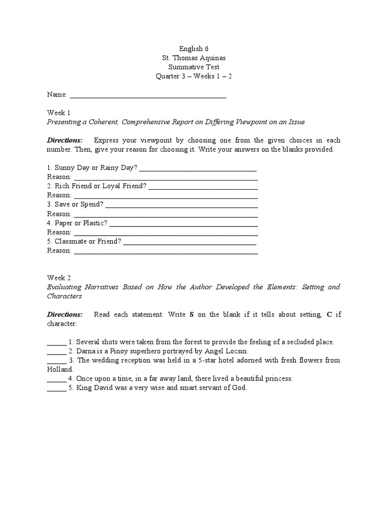 Summative Tests in English 6 | PDF | Narrative