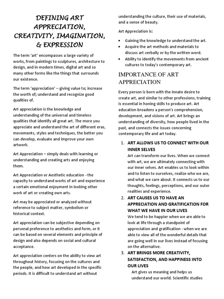 Understanding Art Appreciation Essentials | PDF | The Arts | Creativity