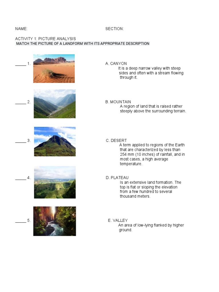 Landform Picture Analysis Activity | PDF | Valley | Geology