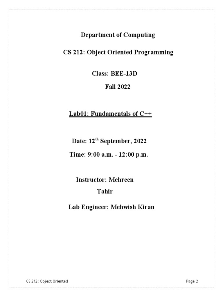 Oop Lab 1 MHD | PDF | C++ | Computer Programming Oop Lab 1 MHD | PDF | C++ | Computer Programming