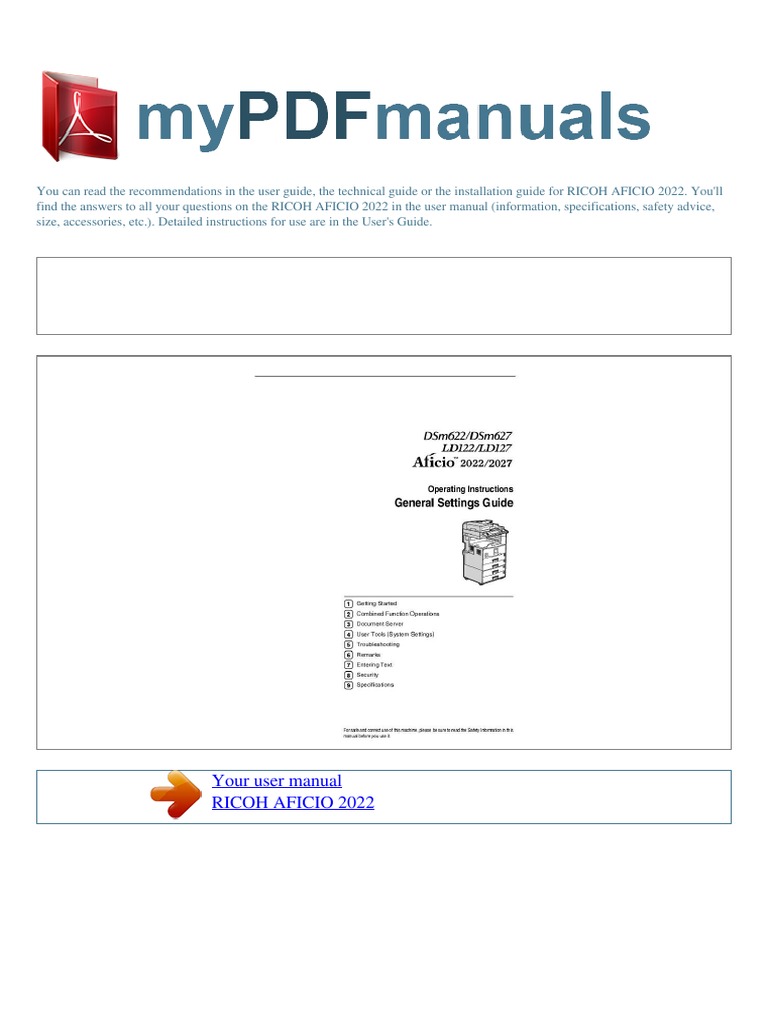 RICOH AFICIO 2022 User Manual Guide | PDF | Fax | Image Scanner