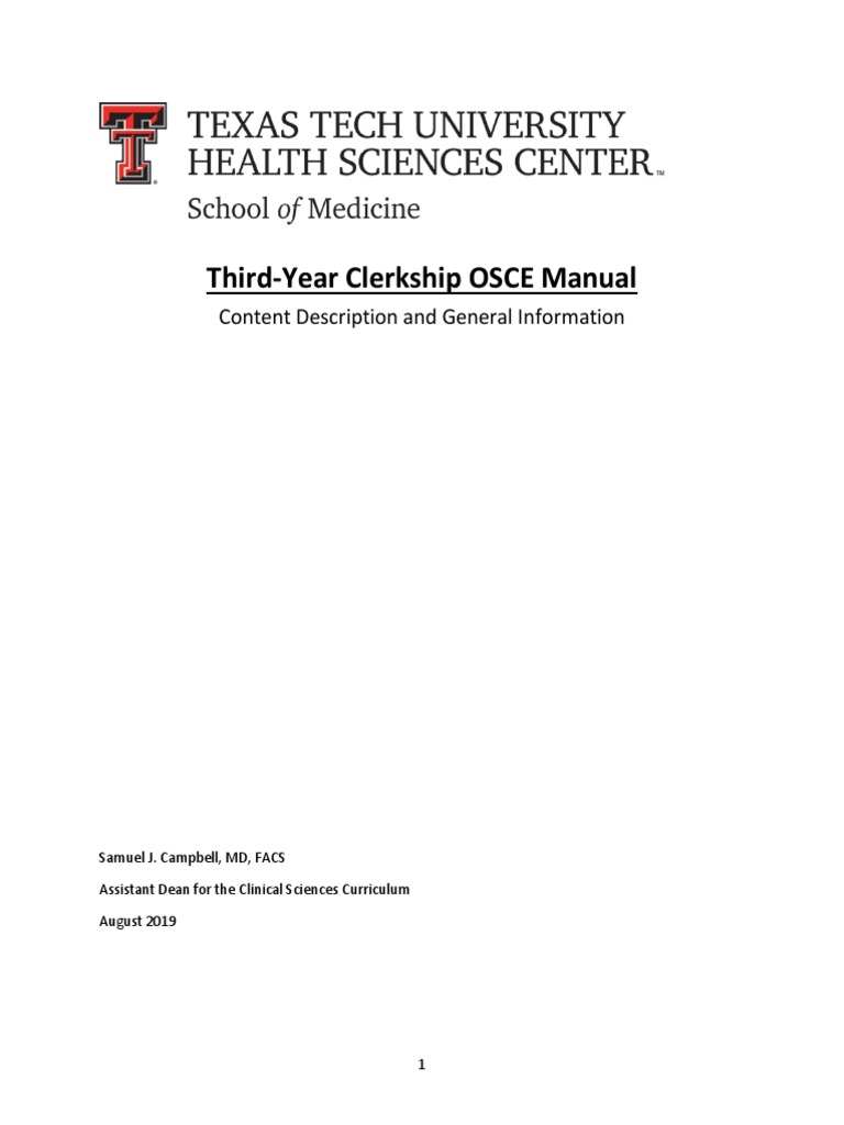 Third-Year OSCE Manual 2019-2020 | PDF | United States Medical ...