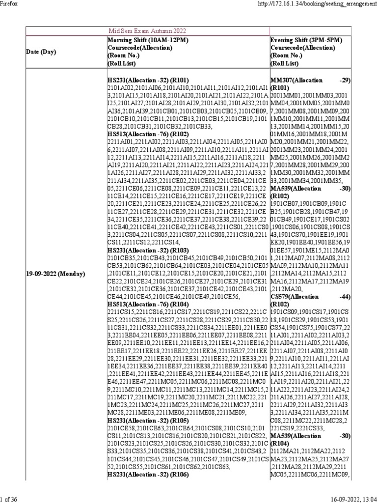 Seating Arrangement Mid Sem 2022 | PDF | Airship | Aerostats