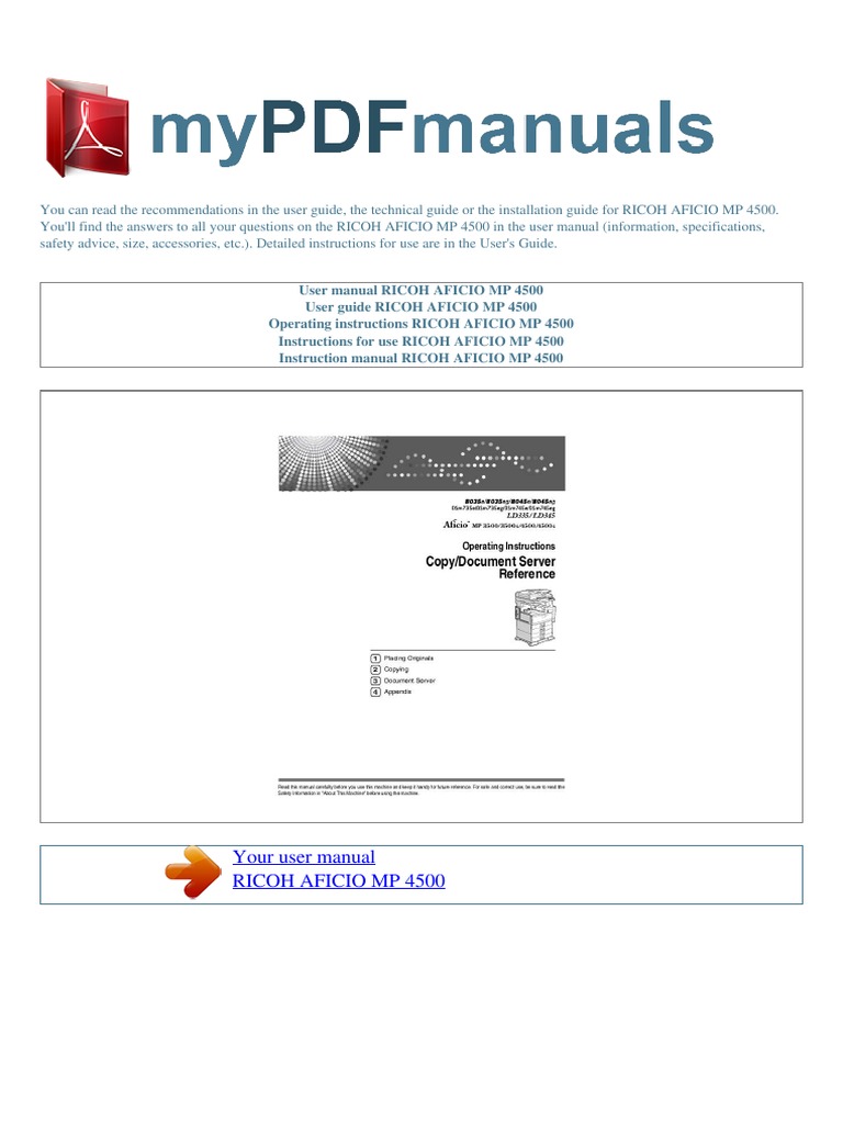 RICOH MP 4500 User Manual | PDF | Image Scanner | Photocopier