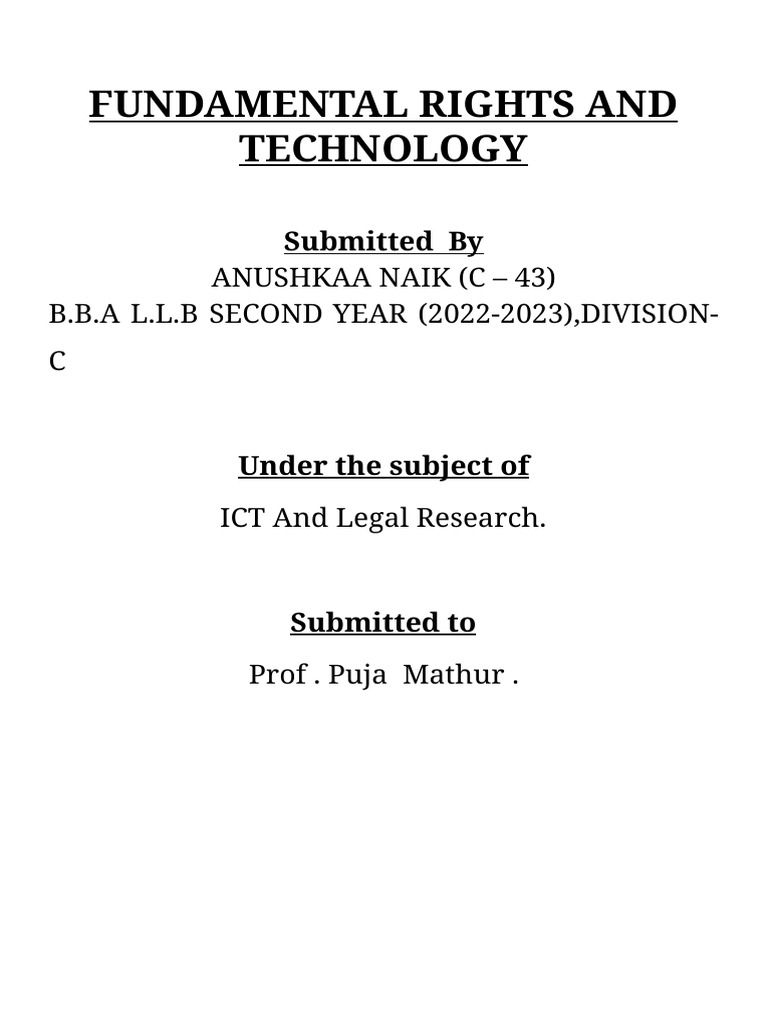 Fundamental Rights and Technology - Anushkaa Naik, Ict Assignment | PDF ... Fundamental Rights and Technology - Anushkaa Naik, Ict Assignment | PDF ...