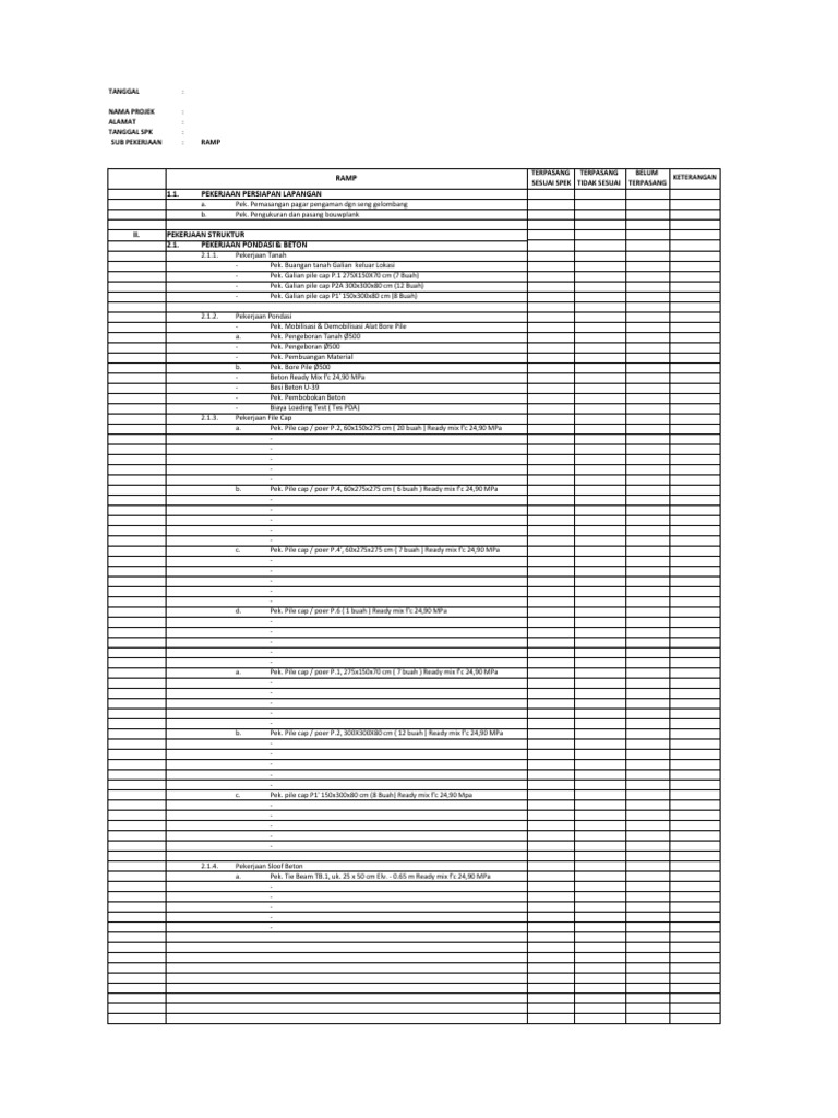 Cek List Item Pekerjaan Ramp | PDF