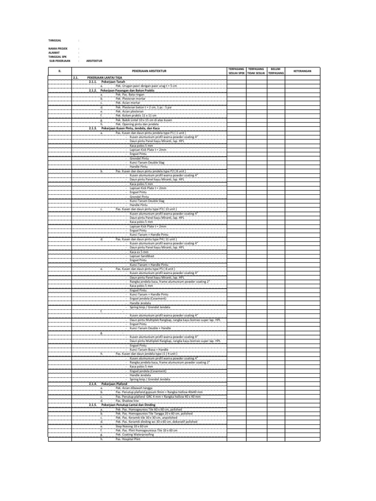 Ceklist Item Pekerjaan Arsitektur | PDF