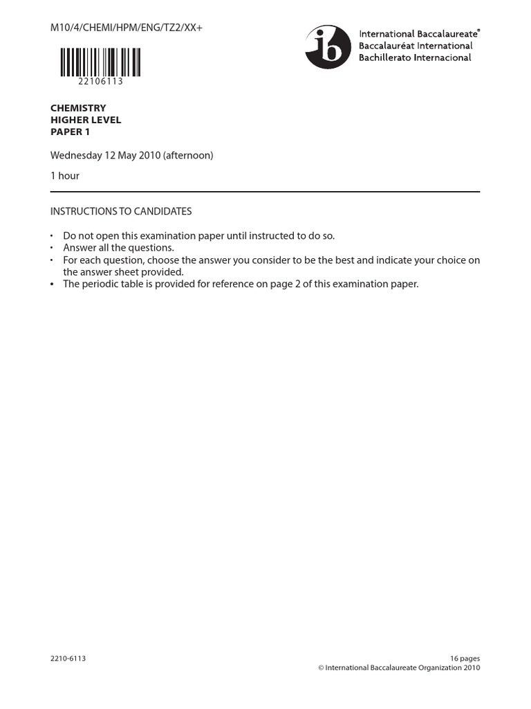 Chemistry Paper 1 TZ2 HL | PDF | Carbon Monoxide | Covalent Bond