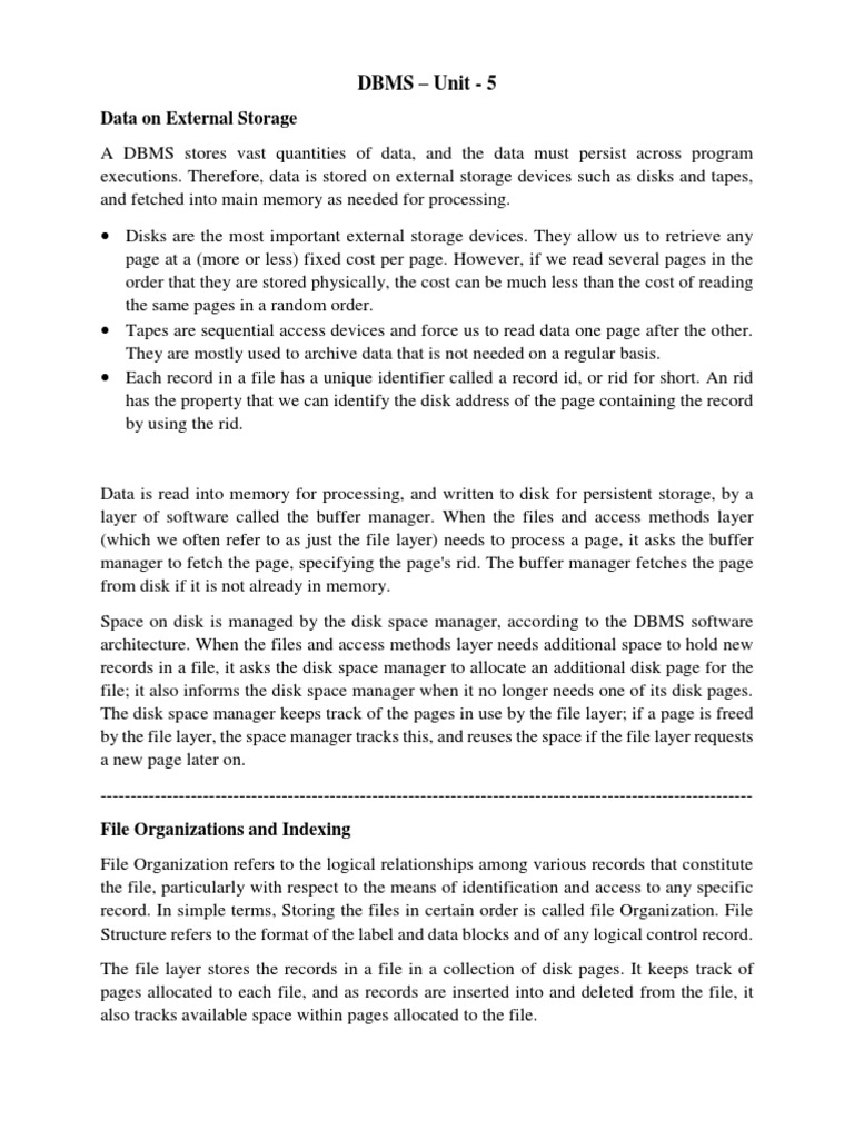 DBMS-U5 Notes | PDF | Database Index | Computer Data Storage DBMS-U5 Notes | PDF | Database Index | Computer Data Storage
