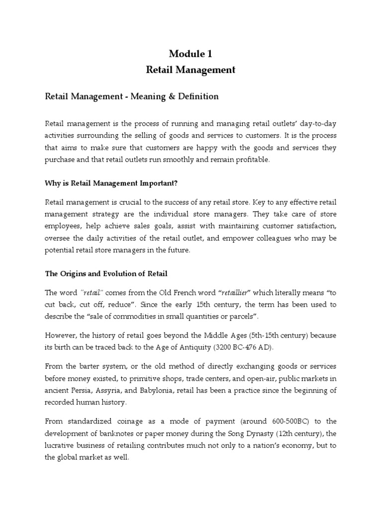 Module 1 - Retail Management | PDF | Retail | Inventory