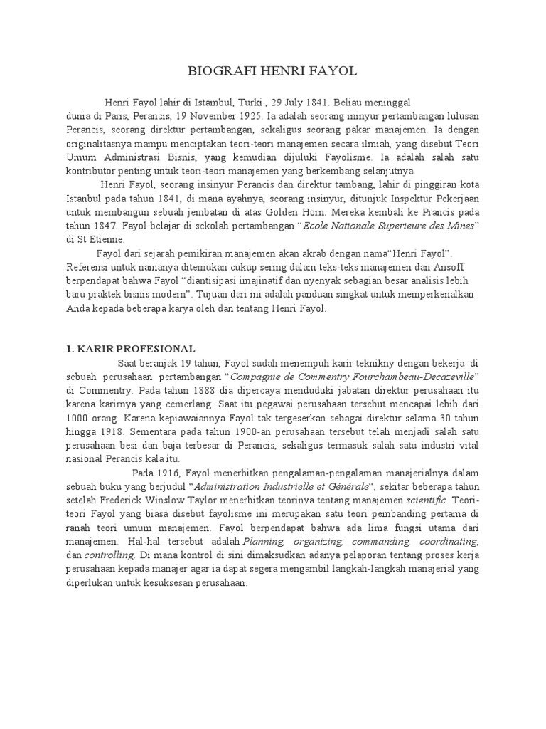Biografi Henri Fayol dan Fayolisme | PDF | Karier & Perkembangan