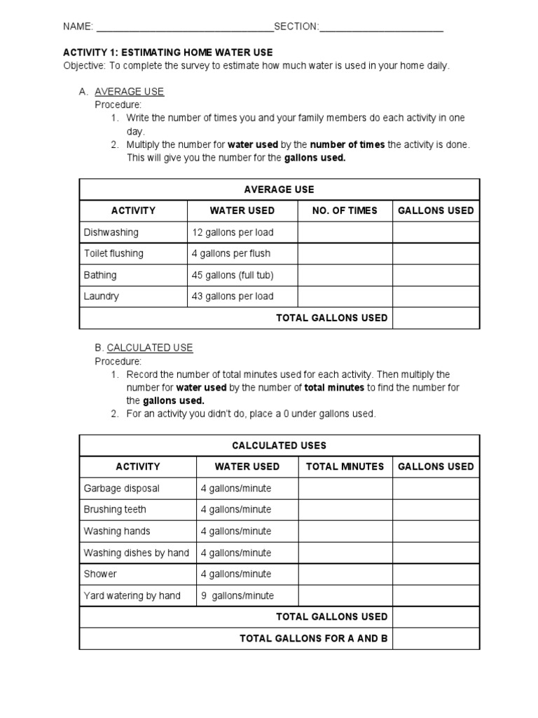 Q2 Activity 1 - Estimating Home Water Use | PDF