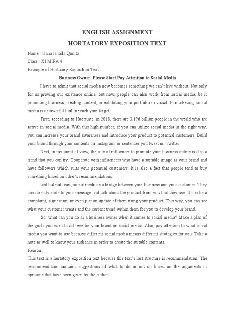 Inggris M (Hortatory Exposition Text) - Hana | PDF
