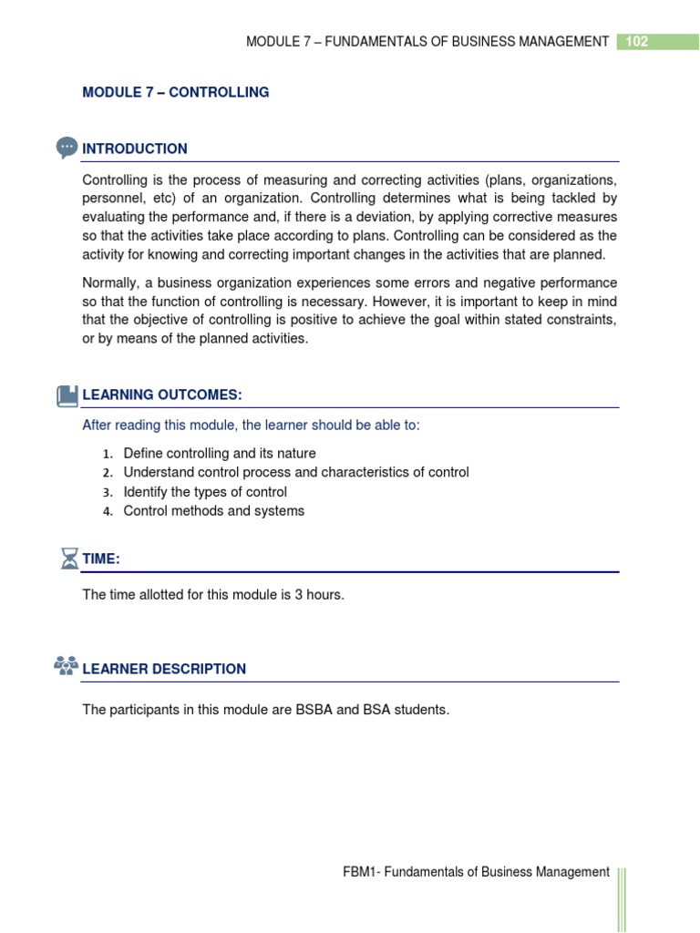 Module 7 Controlling | PDF | Learning | Audit