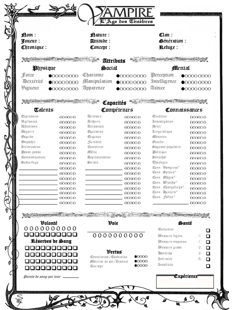 6430 Feuille Perso Vampire Nad | PDF