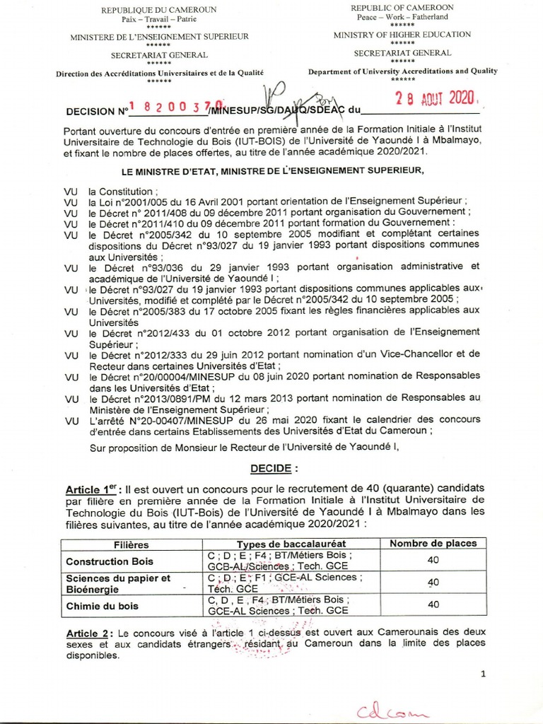 IUT-Bois UYI 2020 1er Annee FR | PDF