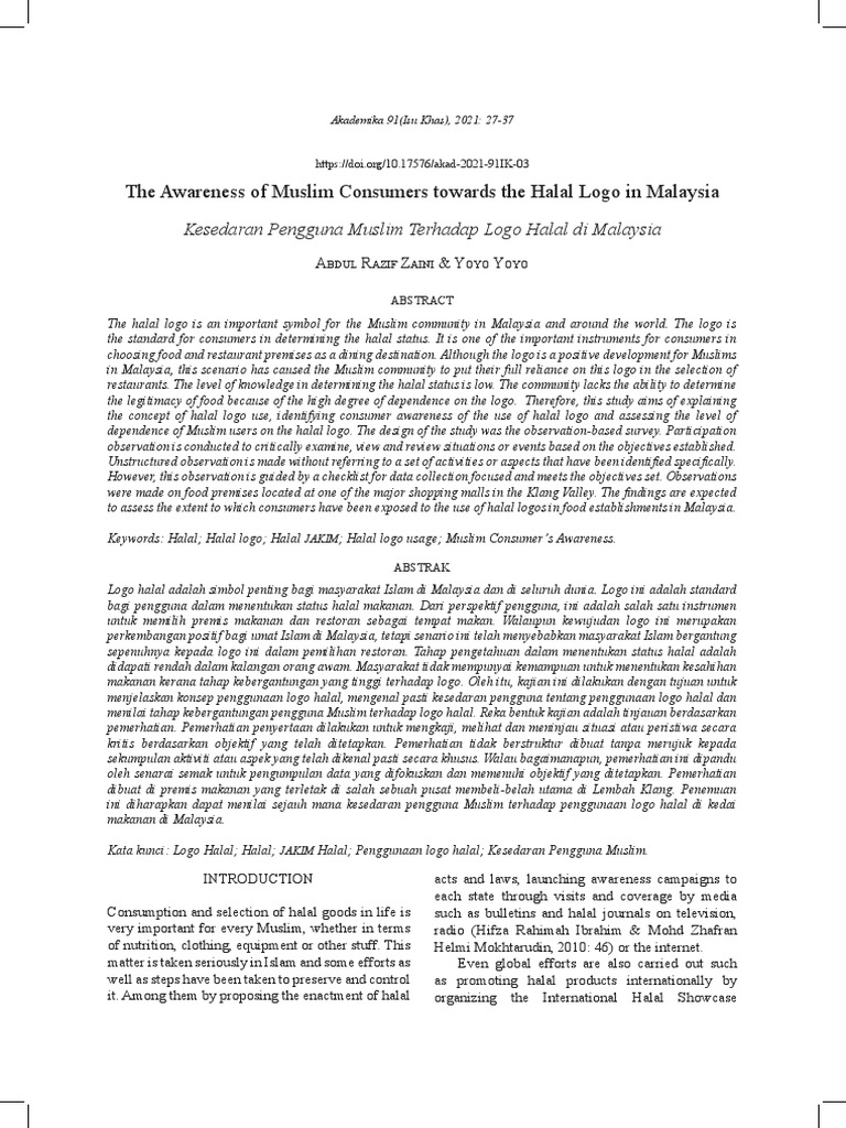 The Awareness of Muslim Consumers Towards The Halal Logo in Malaysia | PDF | Behavior | Attitude ...