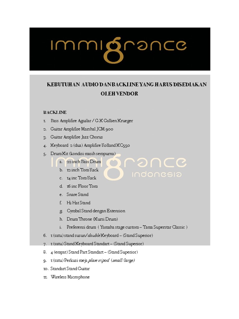 Daftar Backline dan Channel List IMMIGRANCE | PDF