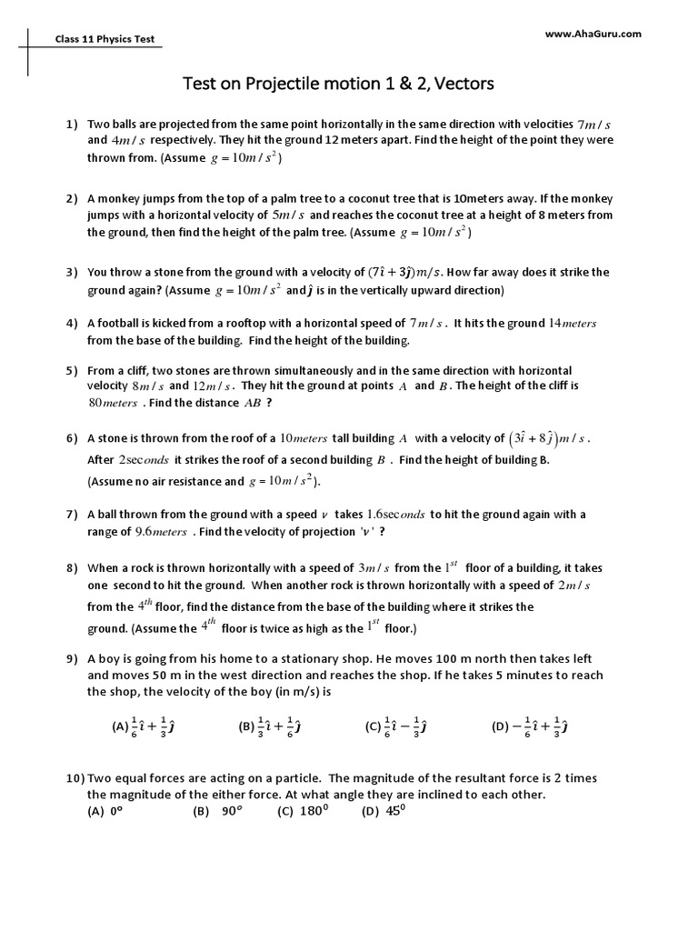 2022 P11 Wk08 TS Vectors, Projectile Motion 1 & 2 Test | PDF | Force ...