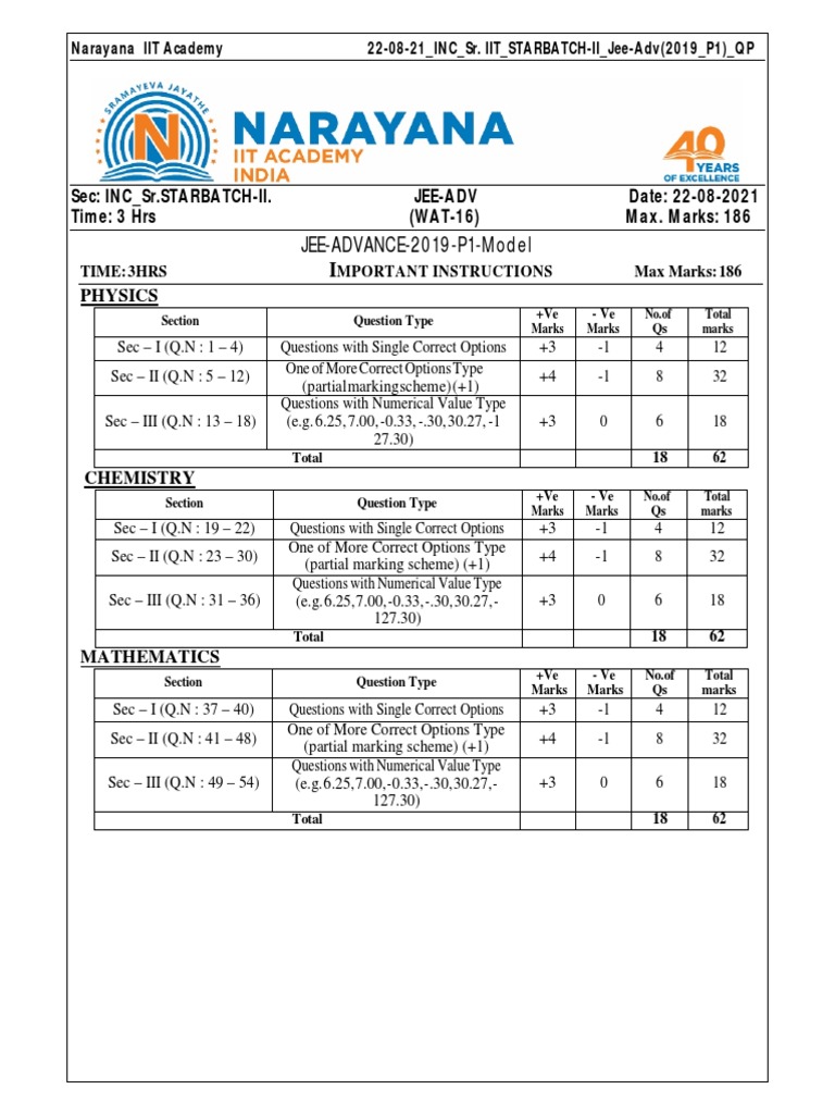 Narayana JEE Advanced Paper | PDF | Photoelectric Effect | Electron