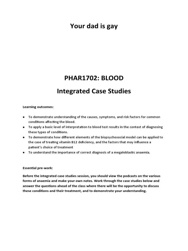 All Case Studies Blood Student Copy FINAL 2019 | PDF | Anemia | Vitamin B12