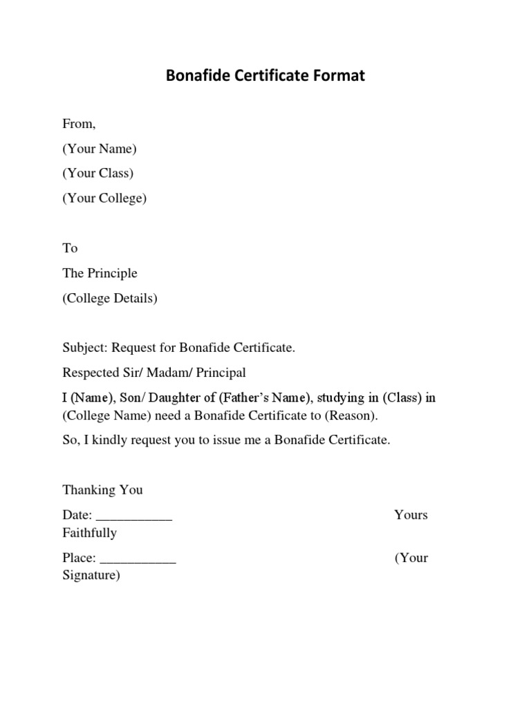 Bonafide Certificate Format Pdf