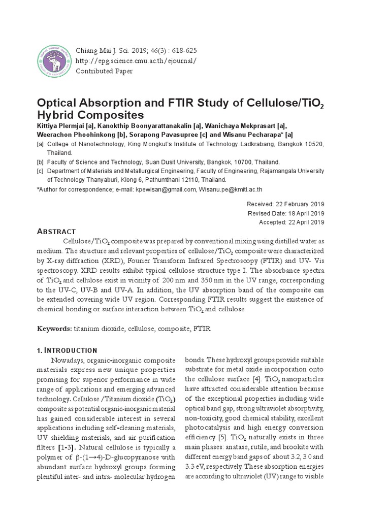 Optical Absorption and FTIR Study of Cellulose - Tio2 | PDF | Titanium ...