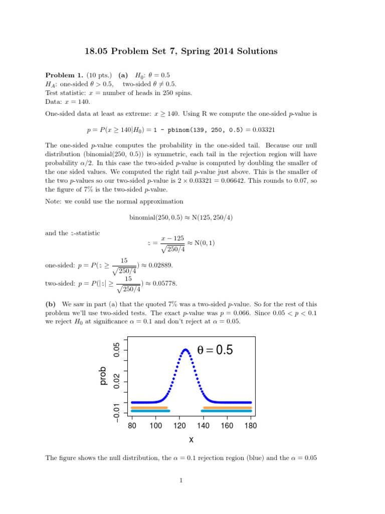 Problem Set Solutions for Statistics Course | PDF | P Value | Statistical Significance