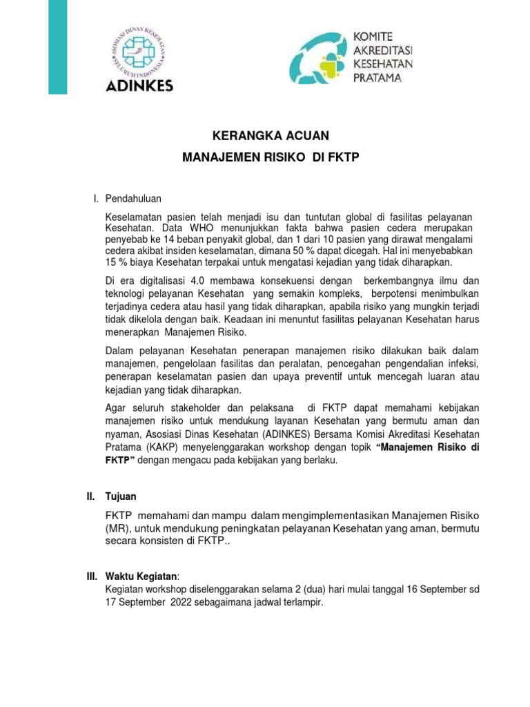 Tor Workshop Manajemen Risiko 16 - 17 September 2022 | PDF