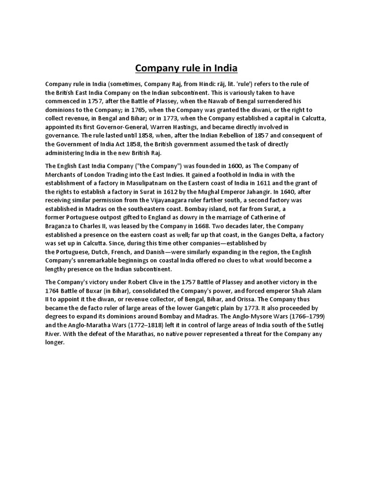 Company Rule in India | PDF