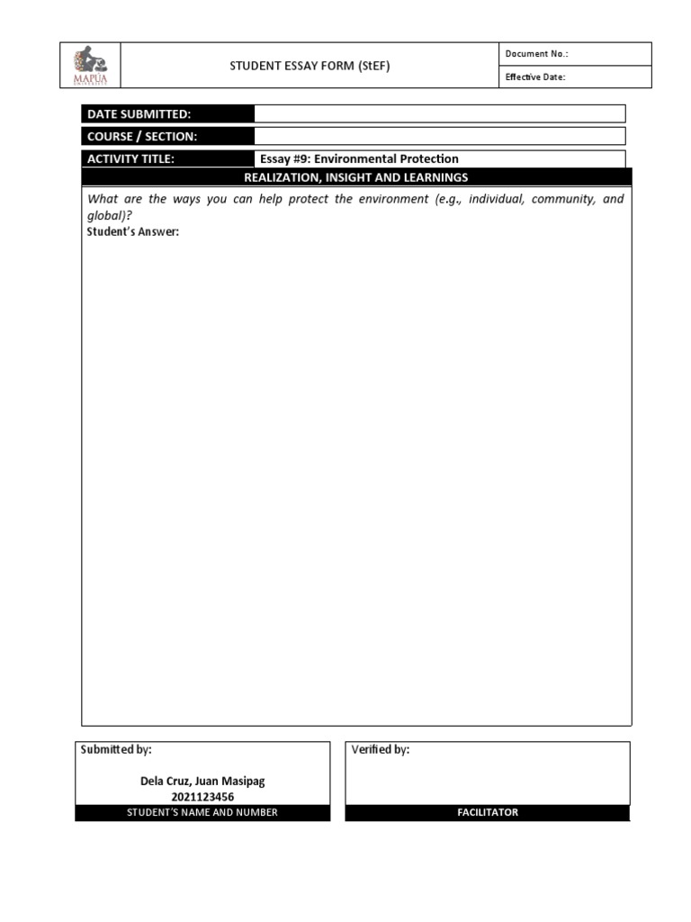 Form - NSTP100 Essay #9 | PDF