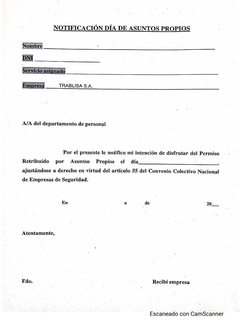 Notificación de Día de Asuntos Propios | PDF