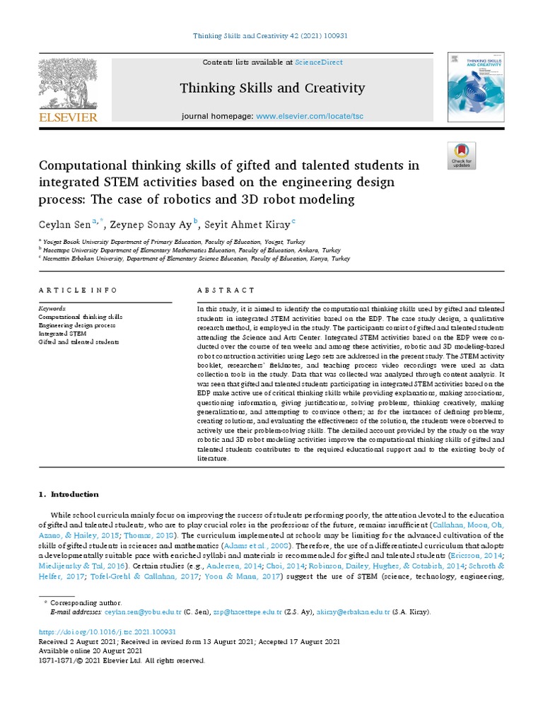 Computational Thinking Skills of Gifted and Talented Students in 2021 | PDF | Critical Thinking ...