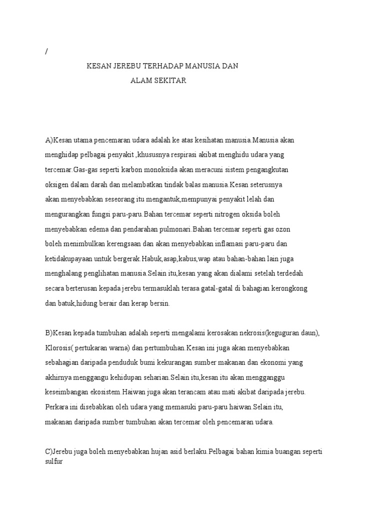 Kesan Jerebu Terhadap Manusia Dan | PDF