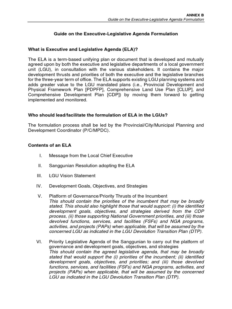 Annex B Guide On ELA Formulation | PDF | Devolution | Business