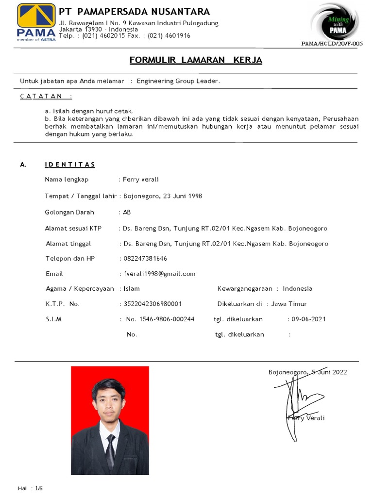 Form Lamaran Kerj4 | PDF