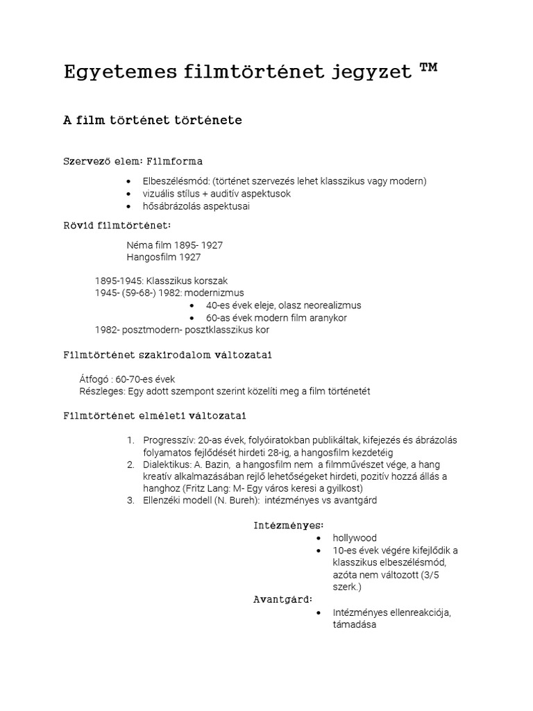 Egyetemes Filmtörténet Jegyzet 1 | PDF